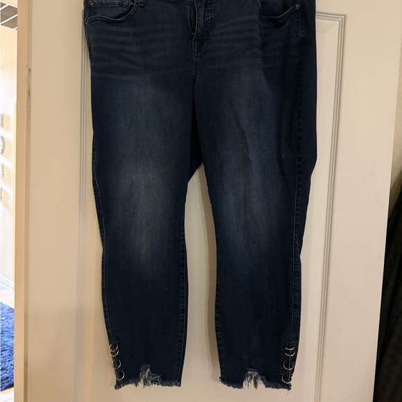 torrid | Jeans | Torrid Blue Ankle Cropped Jeans With Distressed Hem ...